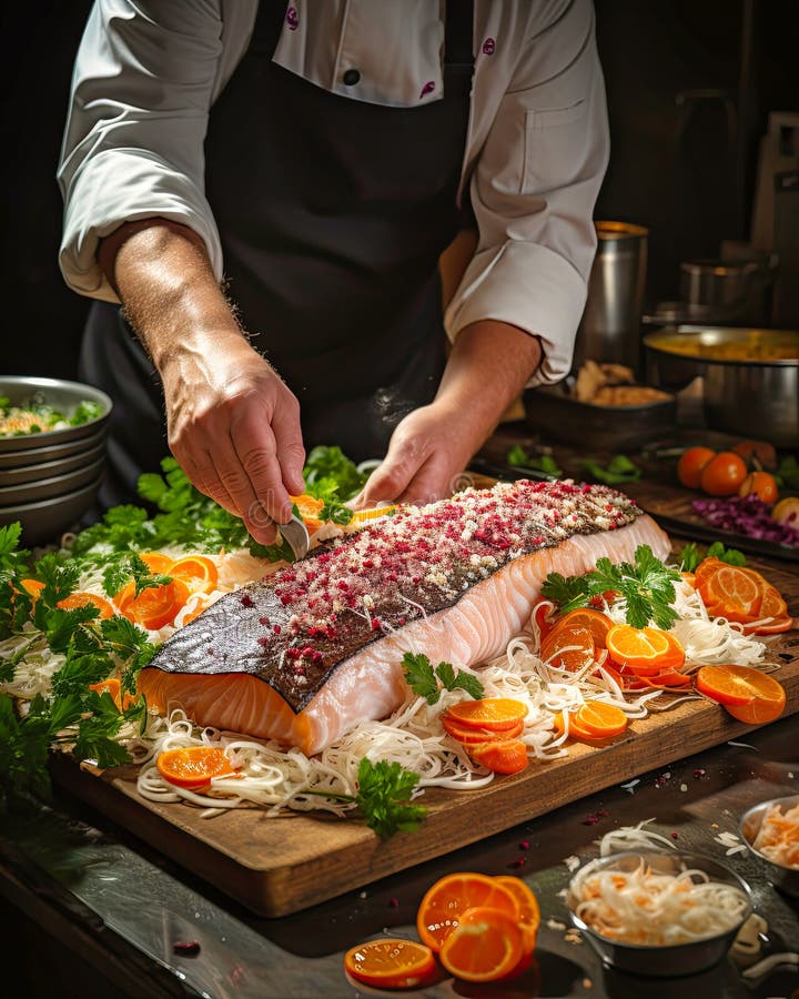 Chefs Hands Preparing a Delicious Fish Fillet Dish Stock Photo - Image ...
