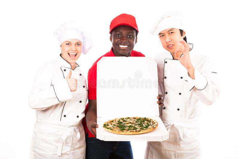 Chefs are Happy with Pizza Service Stock Image - Image of ...