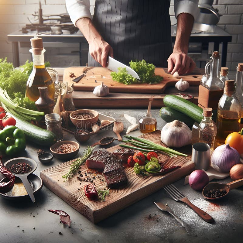 Sketch of Chefs Kitchen Table in Restaurant Stock Image - Image of chef ...