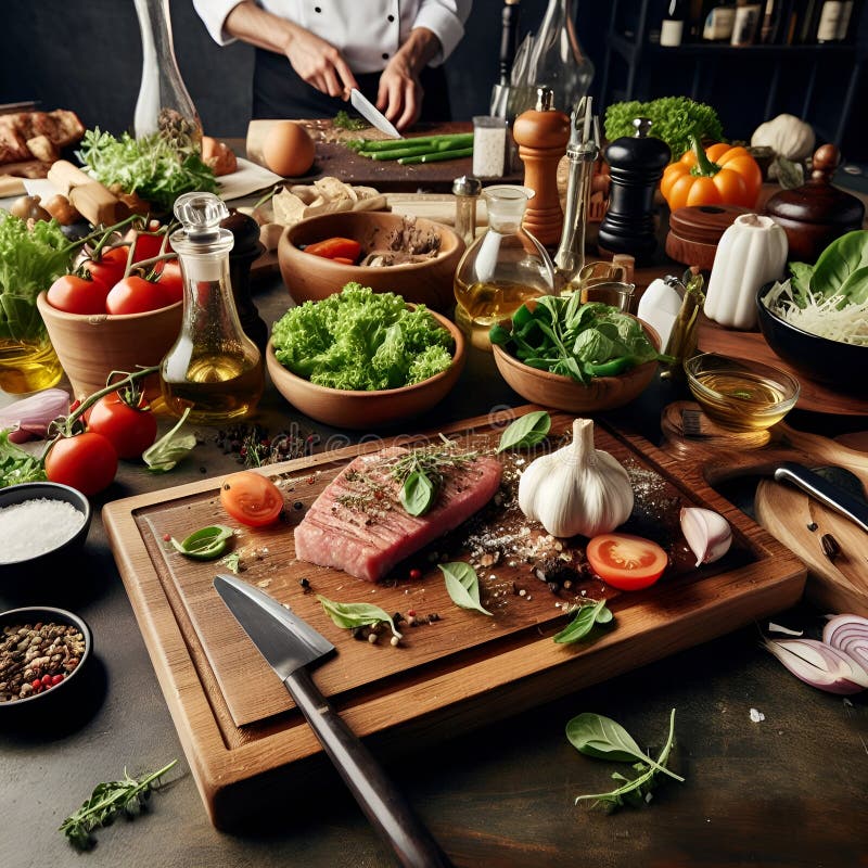 Sketch of Chefs Kitchen Table in Restaurant Stock Image - Image of food ...