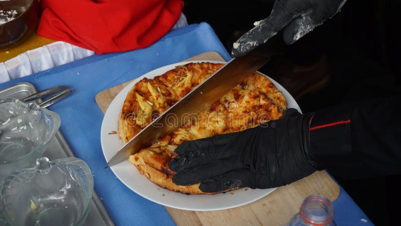 The Chefs Serving Golden Brown Pizza for the Customer, Looks so ...
