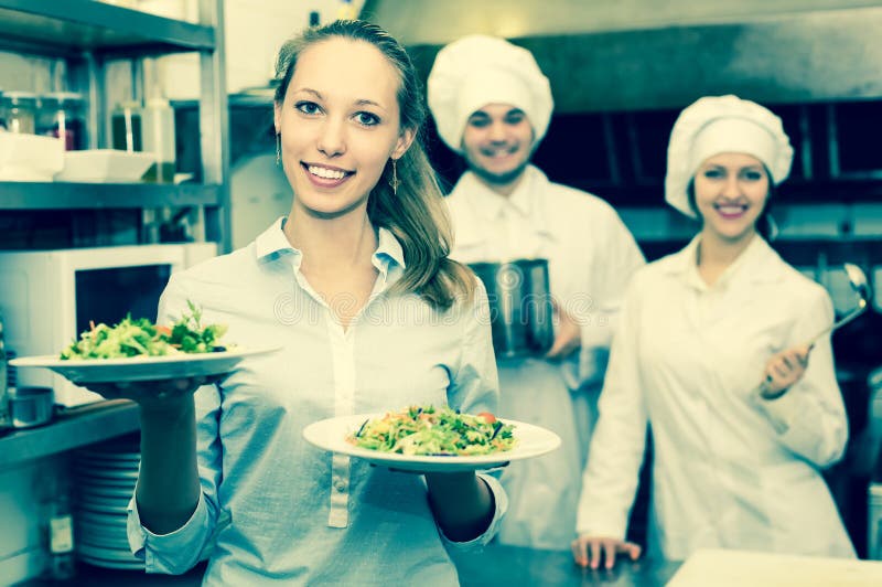 Chefs and Waitress at Kitchen Stock Photo - Image of chef, american ...