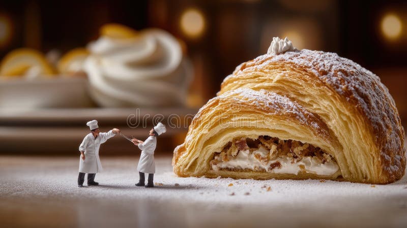 Chefs in White Coats Skillfully Work Inside a Large Croissant, Evoking ...