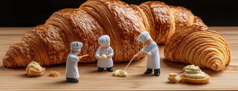 Chefs in White Coats Skillfully Work Inside a Large Croissant, Evoking ...