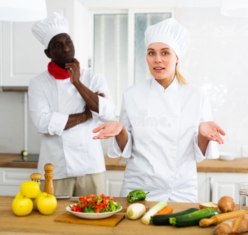Chefs White Uniform Having Conflict Kitchen Stock Photos - Free ...