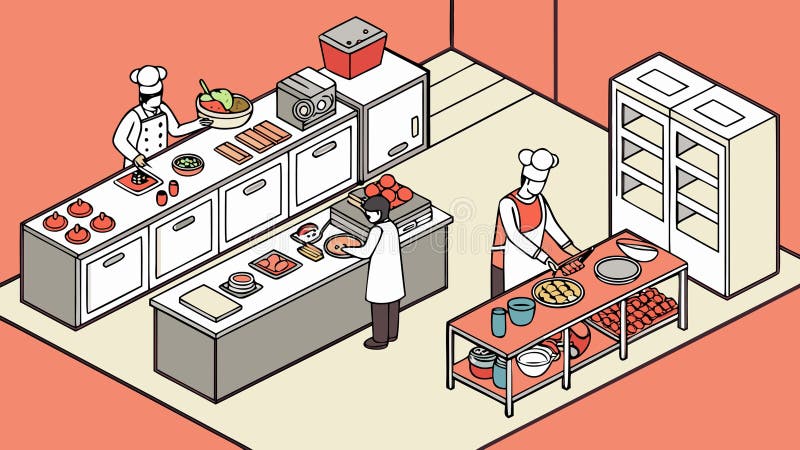 Chefs Working in a Professional Kitchen, an Isometric Vector Scene ...