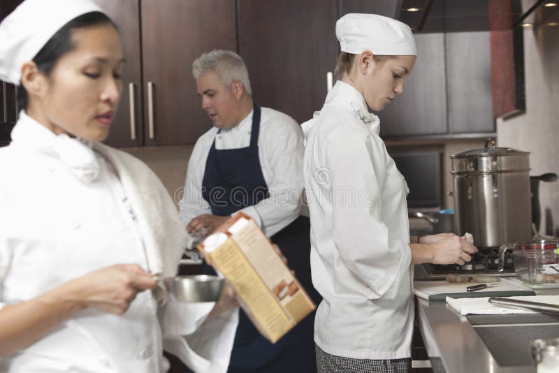 Chefs Working Together in Commercial Kitchen Stock Photo - Image of ...