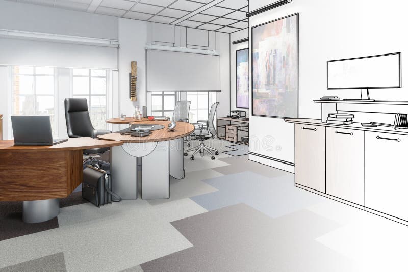 Executive Office 02 Drawing Stock Illustration - Illustration of home ...