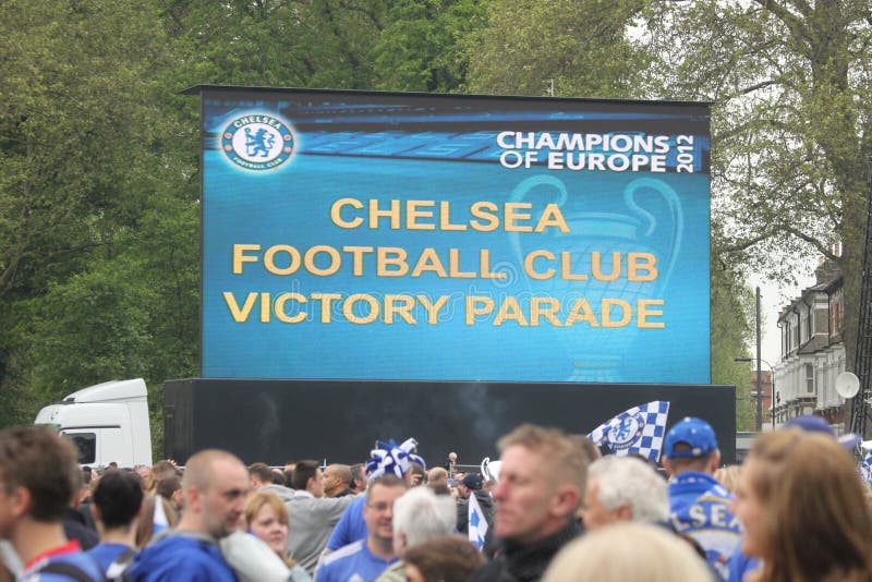 Chelsea Victory Parade on a Big Screen in Fulham Editorial Photo ...