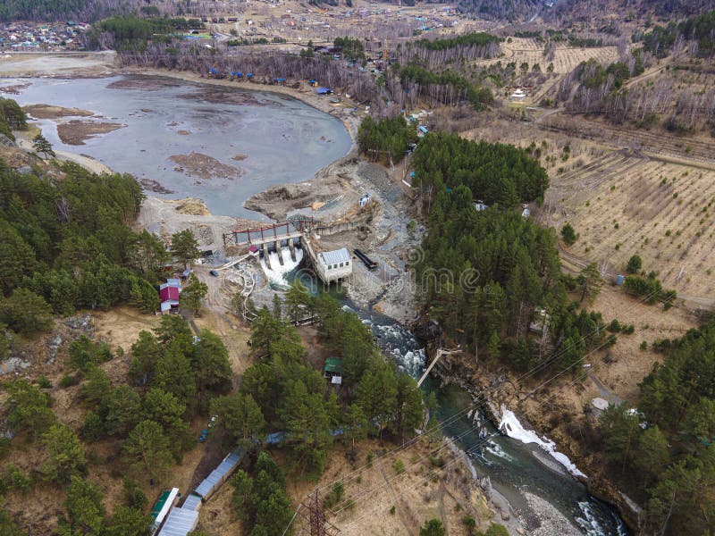 Chemal River. Chemal HPP. Chemal Hydroelectric Power Station in Altai ...