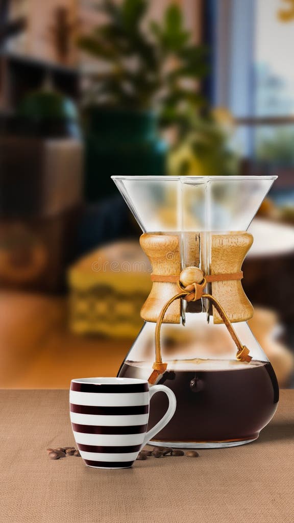 CHEMEX COFFEE Maker Filter with Black Coffee Cup Isolated on Table Side ...