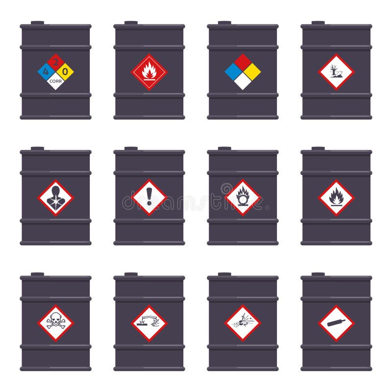Set of Icon Chemical Barrels with NFPA Hazard Pictogram Symbols Stock ...