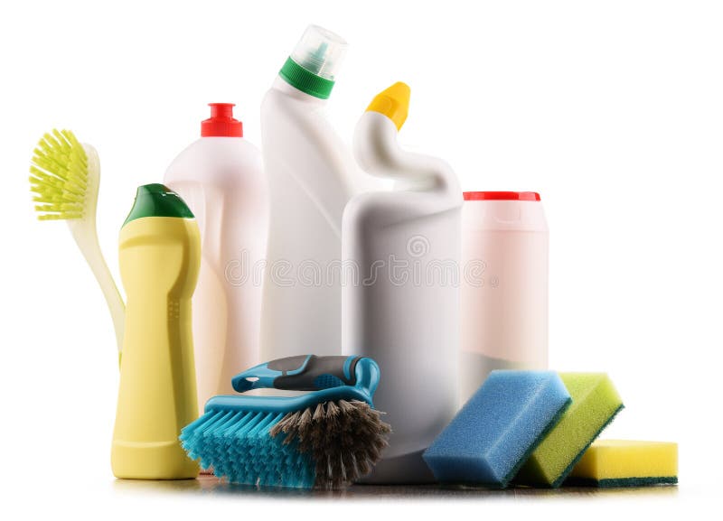 Chemical Cleaning Supplies on White Stock Image - Image of toxic ...