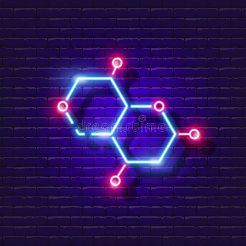 Chemical Compound Neon Sign. Molecular Structure Light Icon. Vector ...