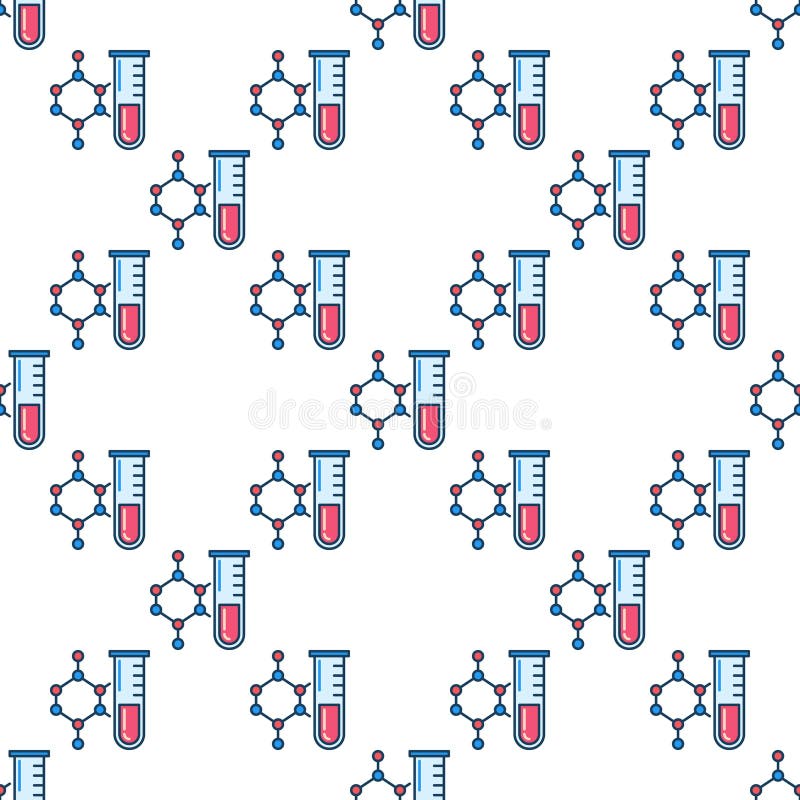 Chemical Compound with Test Tube Vector Colored Seamless Pattern Stock ...