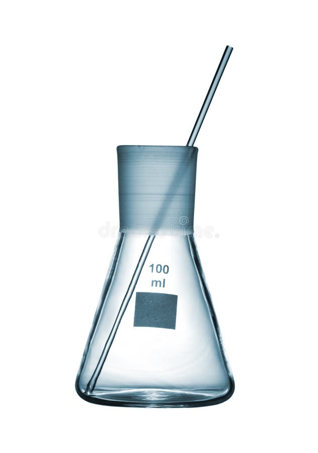 Chemical Conical Flask with a Glass Rod Isolated on White Background ...