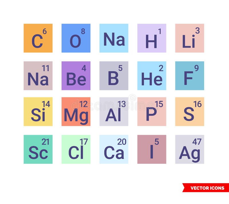 Chemical Elements Icons Set of Color Type. Isolated Vector Sign Symbol ...