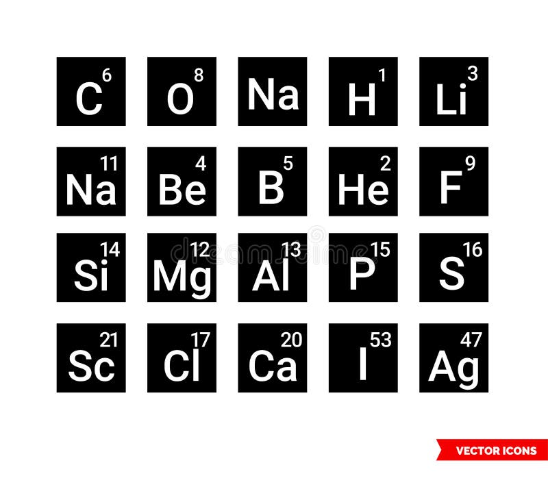 Chemical Elements Icons Set of Filled Type. Isolated Vector Sign Symbol ...