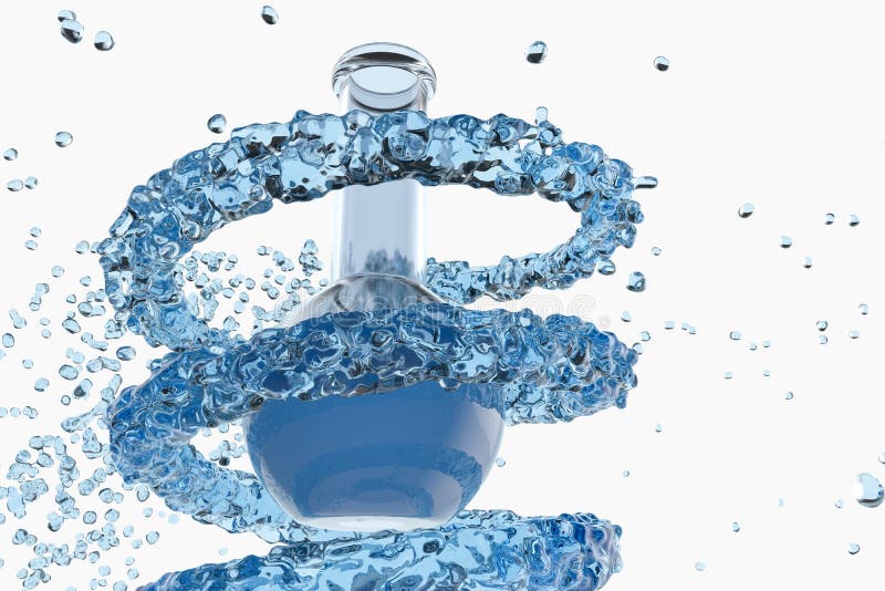 Chemical Equipment Bottle and Splashing Liquid, 3d Rendering Stock ...
