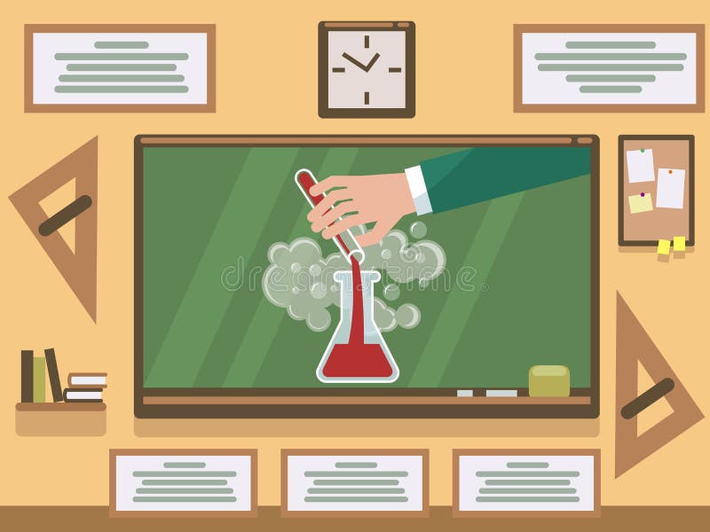 Chemical Experiment on Chalkboard in Classroom Stock Vector ...