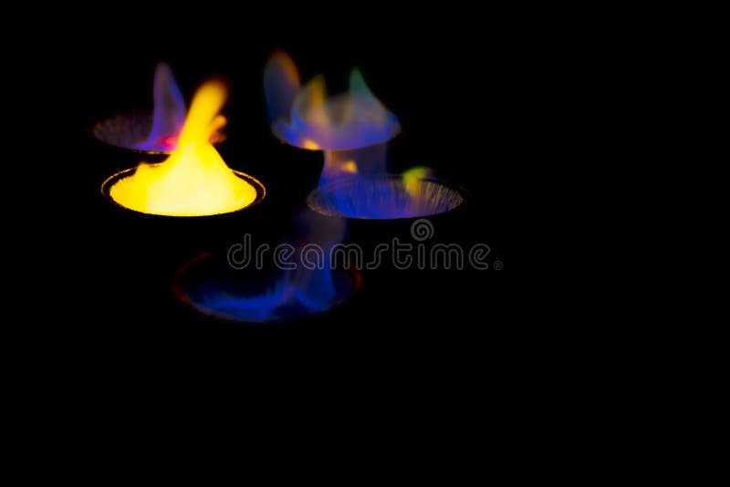 Chemical Experiment with Fire. Multi-colored Flames in the Dark Stock ...
