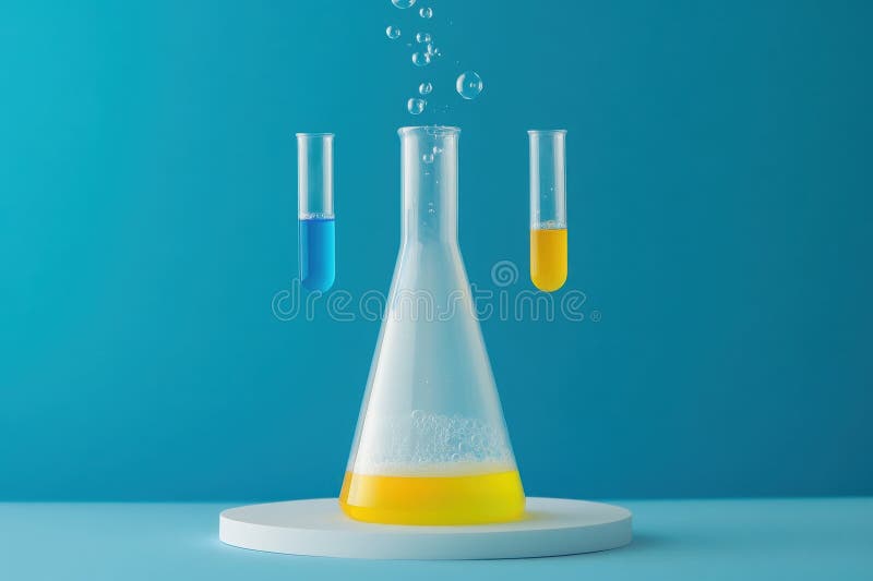 A Chemical Experiment in Progress with a Conical Flask, Test Tubes, and ...