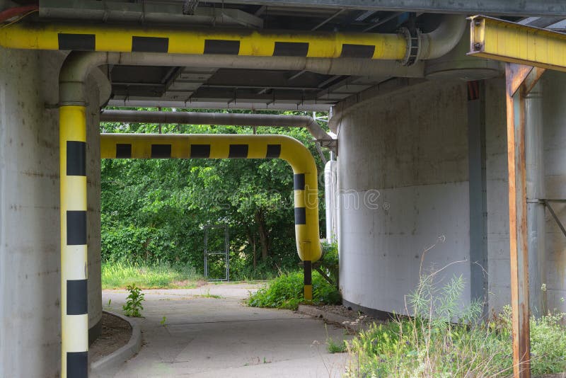 Chemical Factory Facility Bridge Underpass with Pipes Stock Photo ...