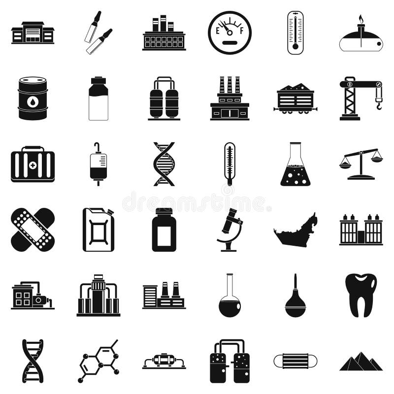 Chemical Factory Icons Set, Simple Style Stock Vector - Illustration of ...