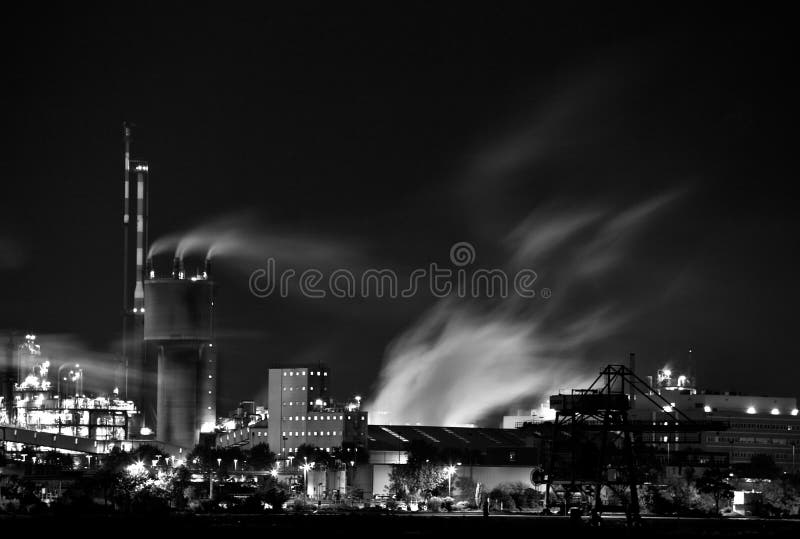 Chemical Factory at Night stock photo. Image of plant - 11619106