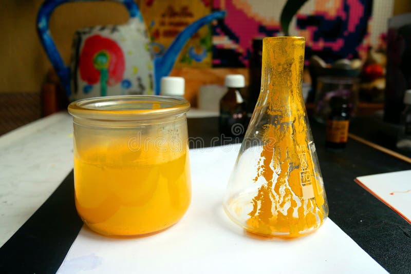 Chemical Flask Close-up. Conducting Chemical Experiments at Home. Stock ...