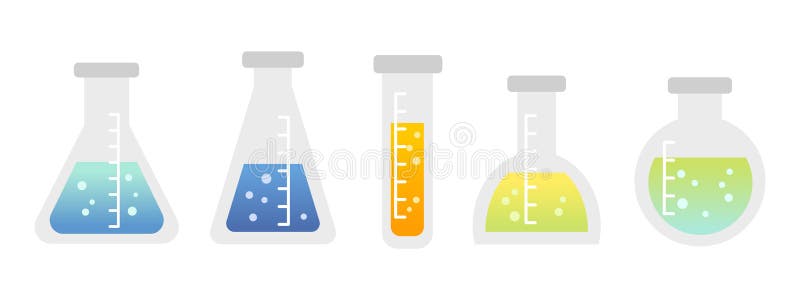 Chemical Flasks Different Shapes with Colored Liquid Set Cartoon Flat ...