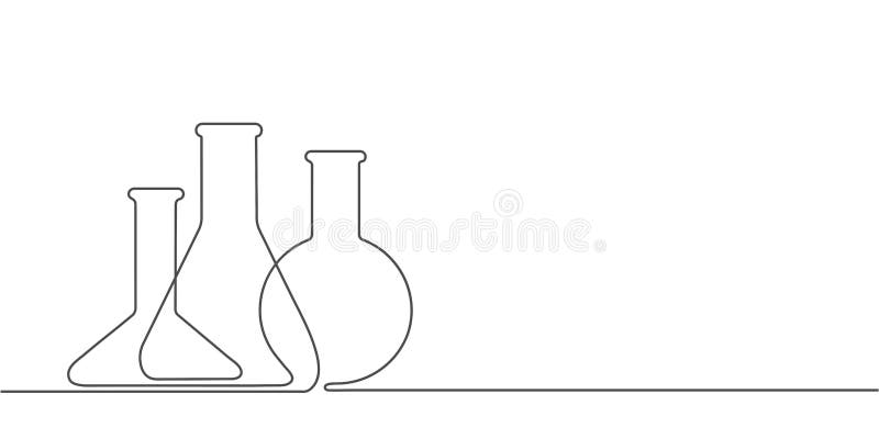 Chemical Flasks.Equipment for Chemic Lab.One Line Drawing.Vector ...