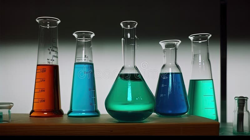 Chemical Flasks on the Shelf. Reagent in Lab, Generative Ai Stock ...