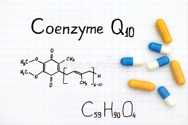Chemical Formula of Coenzyme Q10 with Some Pills. Stock Photo - Image ...