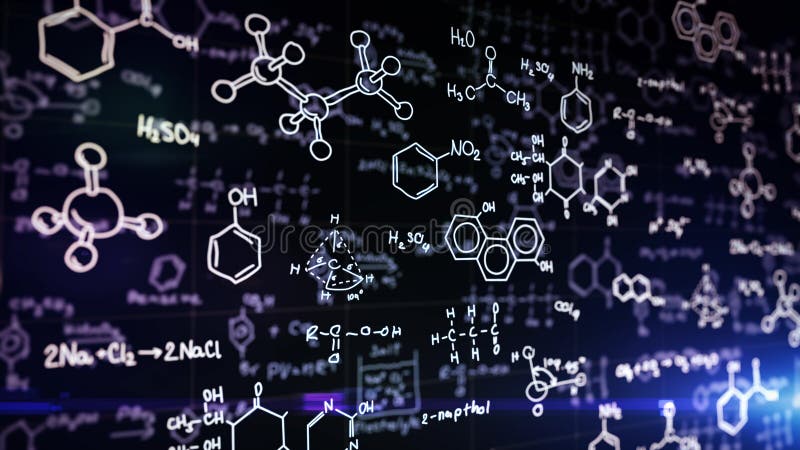 Chemical formulas on blue stock illustration. Illustration of drawing ...