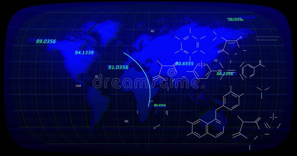Chemical Formulas and Coordinates Image Over World Map Stock Photo ...