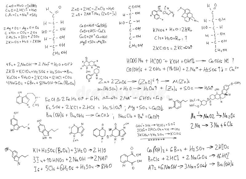 Chemical Formulas and Elements.scientific Background on White. Hand ...