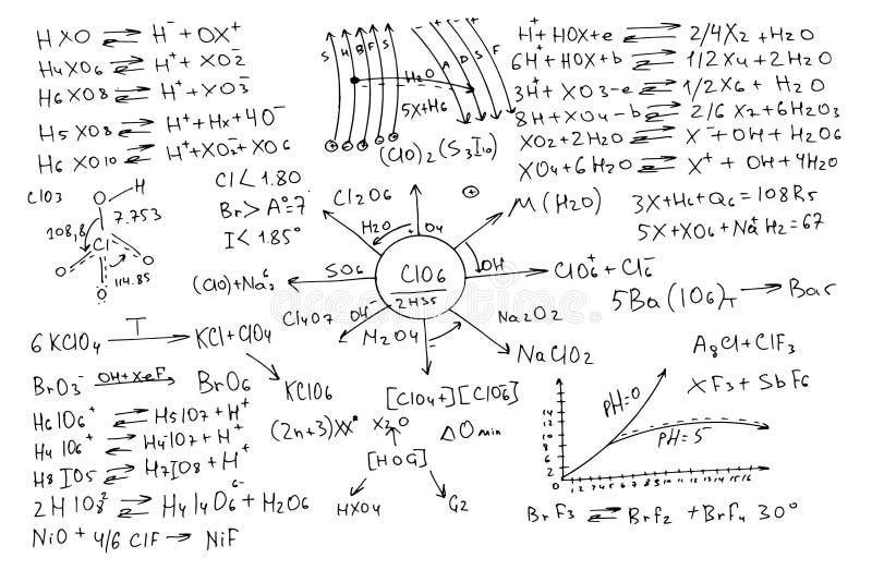 Chemical Formulas. Handwritten on a White Background Stock Vector ...