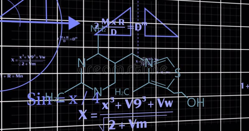 Chemical Formulas and Mathematical Equations Over Grid Background Stock ...