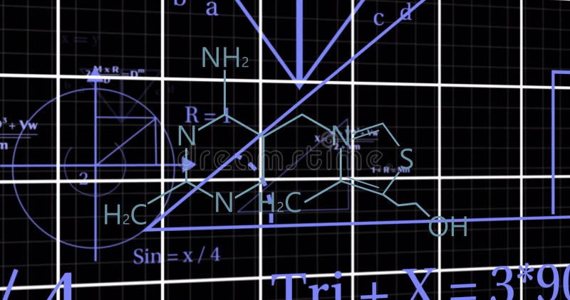 Chemical Formulas and Mathematical Equations Over Grid Background Stock ...