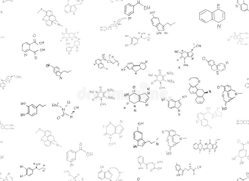 Chemical Formulas. Scientific, Educational Background on White. Hand ...