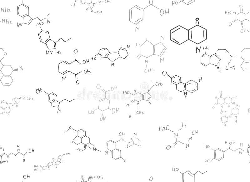 Chemical Formulas. Scientific, Educational Background on White. Hand ...