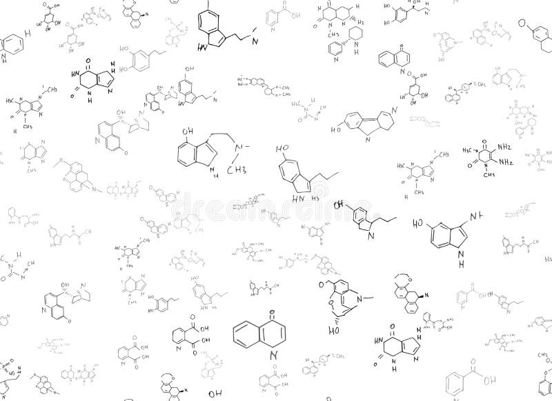 Chemical Formulas. Scientific, Educational Background on White. Hand ...