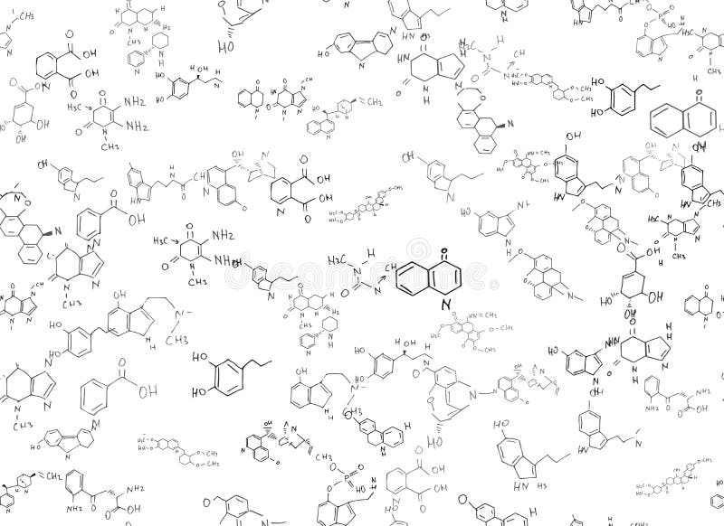 Chemical Formulas. Scientific, Educational Background on White. Hand ...