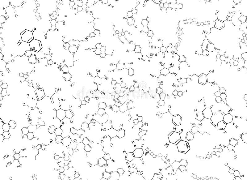 Chemical Formulas. Scientific, Educational Background on White. Hand ...