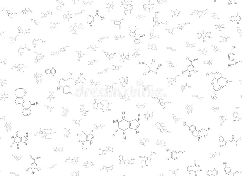 Chemical Formulas. Scientific, Educational Background on White. Hand ...