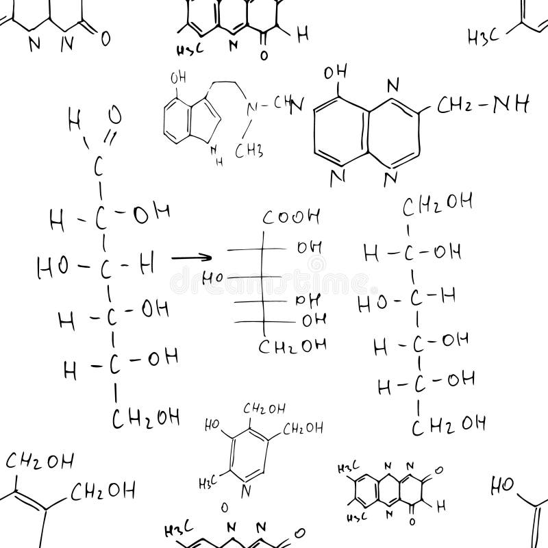 Chemical Formulas. Seamless Pattern. Vector Background on White Stock ...