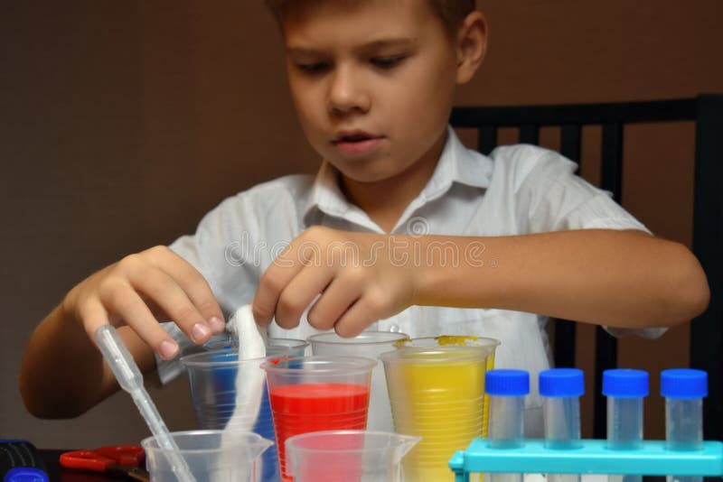 The Young Chemist Doing Experiments at Home. of Chemistry Classes at ...