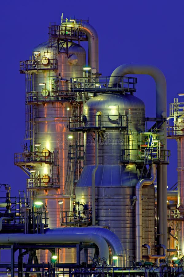 Chemical Installation at Night Stock Image - Image of pipes ...