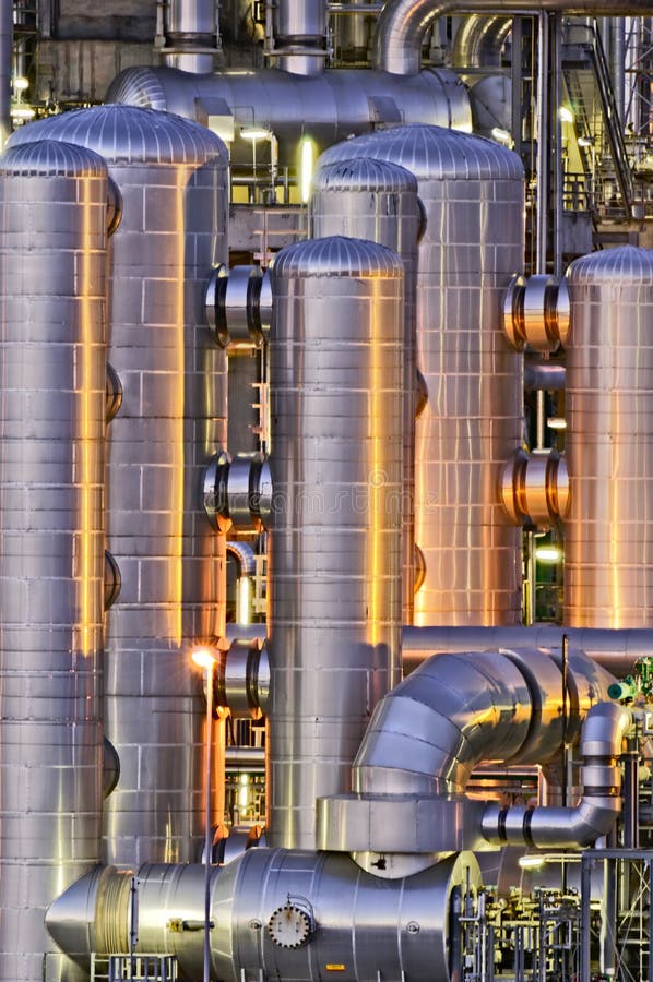 Chemical Installation at Night Stock Image - Image of environment, pipe ...